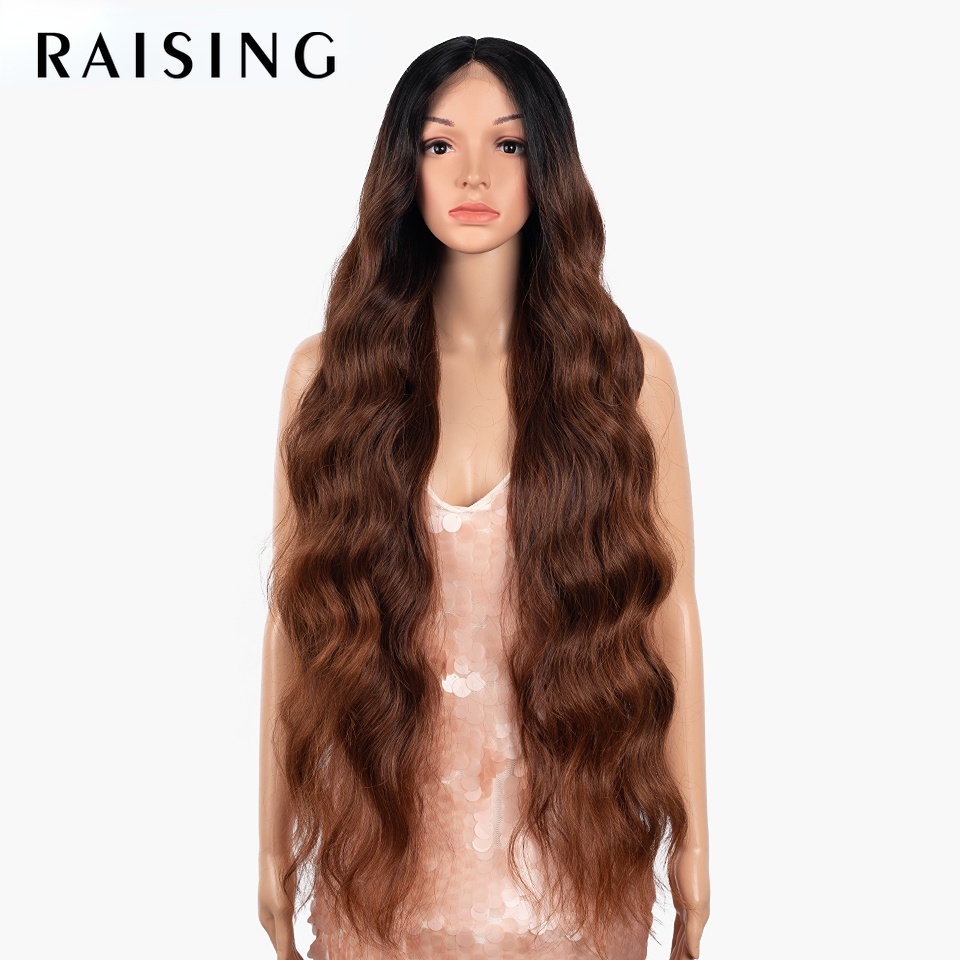 วิกผมสังเคราะห์ ลูกไม้ด้านหน้า วิกผมคลื่น 36 นิ้ว สําหรับผู้หญิง สีบลอนด์ ขิง ไฮไลท์ วิกผมยาว ...