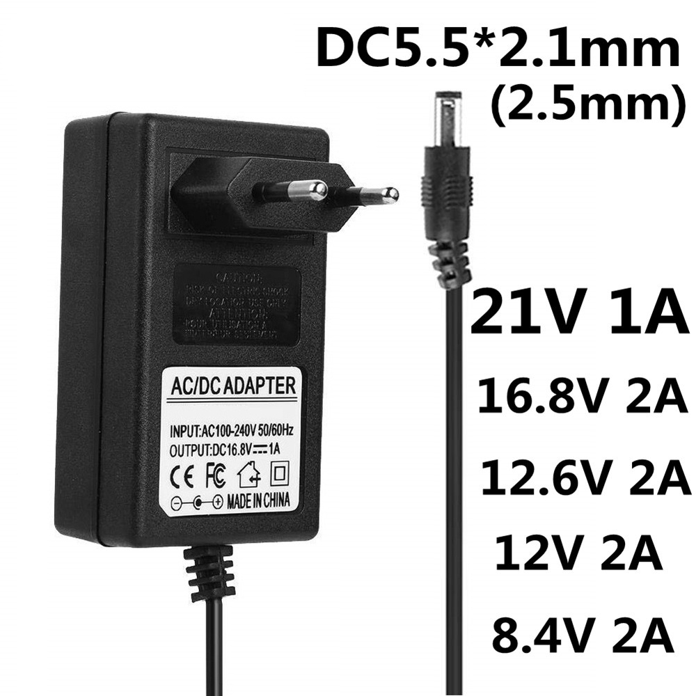 อุปกรณ์ชาร์จแบตเตอรี่กล้องวงจรปิด AC DC 16.8V 21V 8.4V 12.6V 12V 1A 2A DC 5.5*2.1 มม. 18650 ...