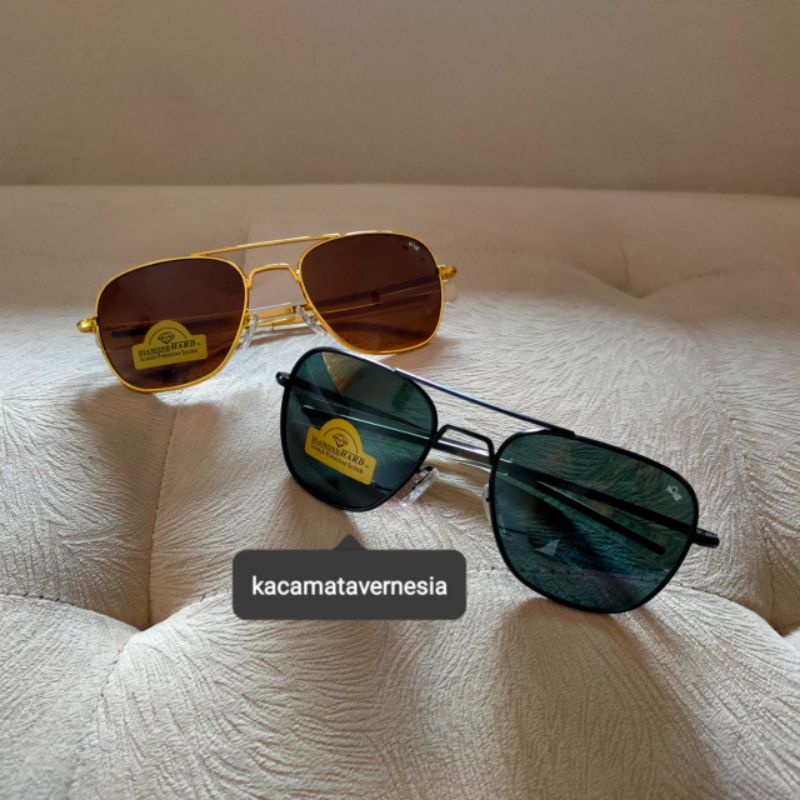 แว่นตาอินโด AO Pilot Aviator แว่นกันแดดผู้ชาย Diamondhard Glass Lens ...