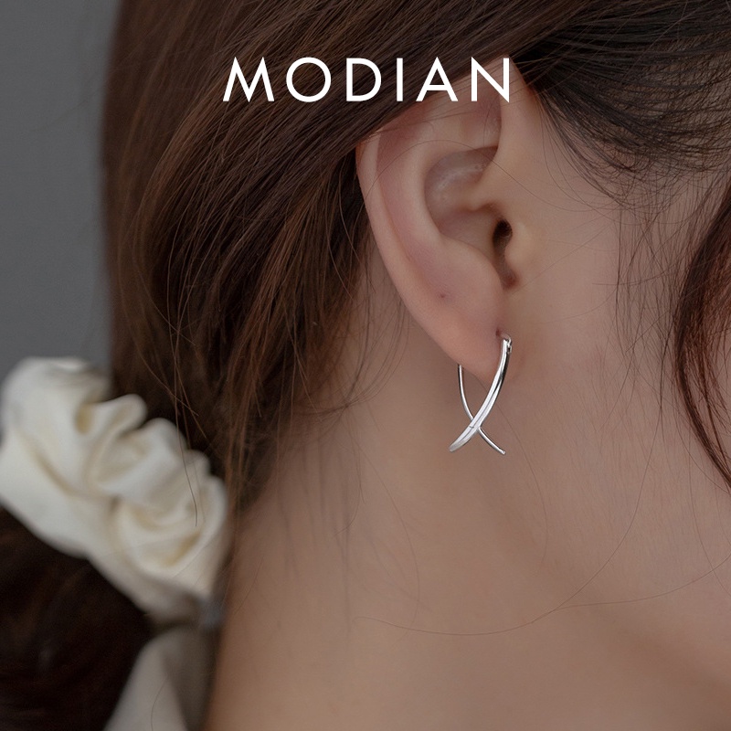 Modian ต่างหูห่วง เงินสเตอร์ลิง 925 สไตล์แอปสแตรกท์ เรียบง่าย ...