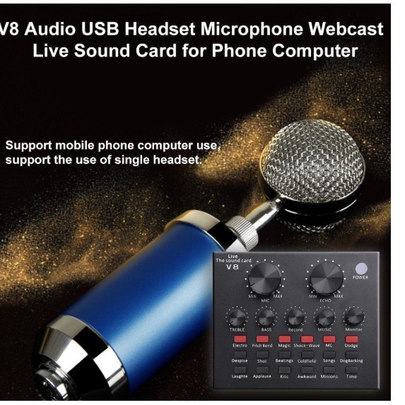 V8 Audio External USB Headset Microphone Live Sound Card | Shopee Thailand