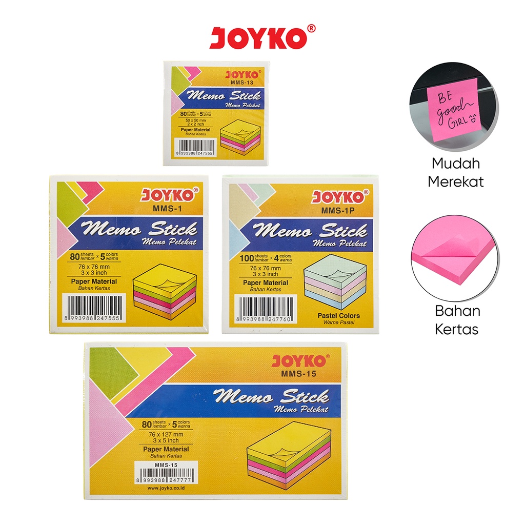 Memo Stick Sticky Note Joyko MMS-1 ~15 กระดาษบันทึกเหนียว 5 สี | Shopee ...