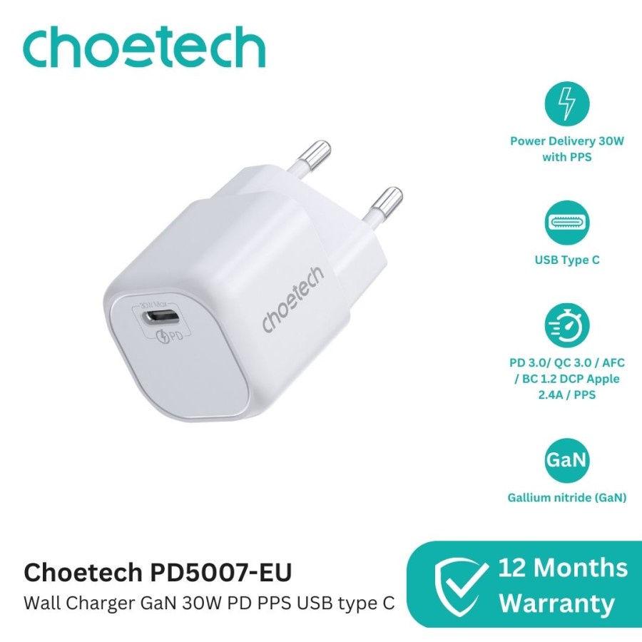 Choetech PD5007 GaN Charger 30W 25W PPS PD QC USB Type C | Shopee Thailand
