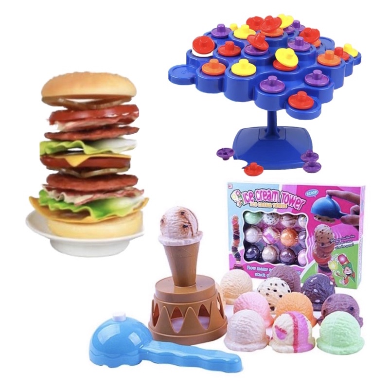 เกมกระดานตลกสําหรับเด็ก Burger Tower Ice Cream Tower Play set ปรับสมดุล ...