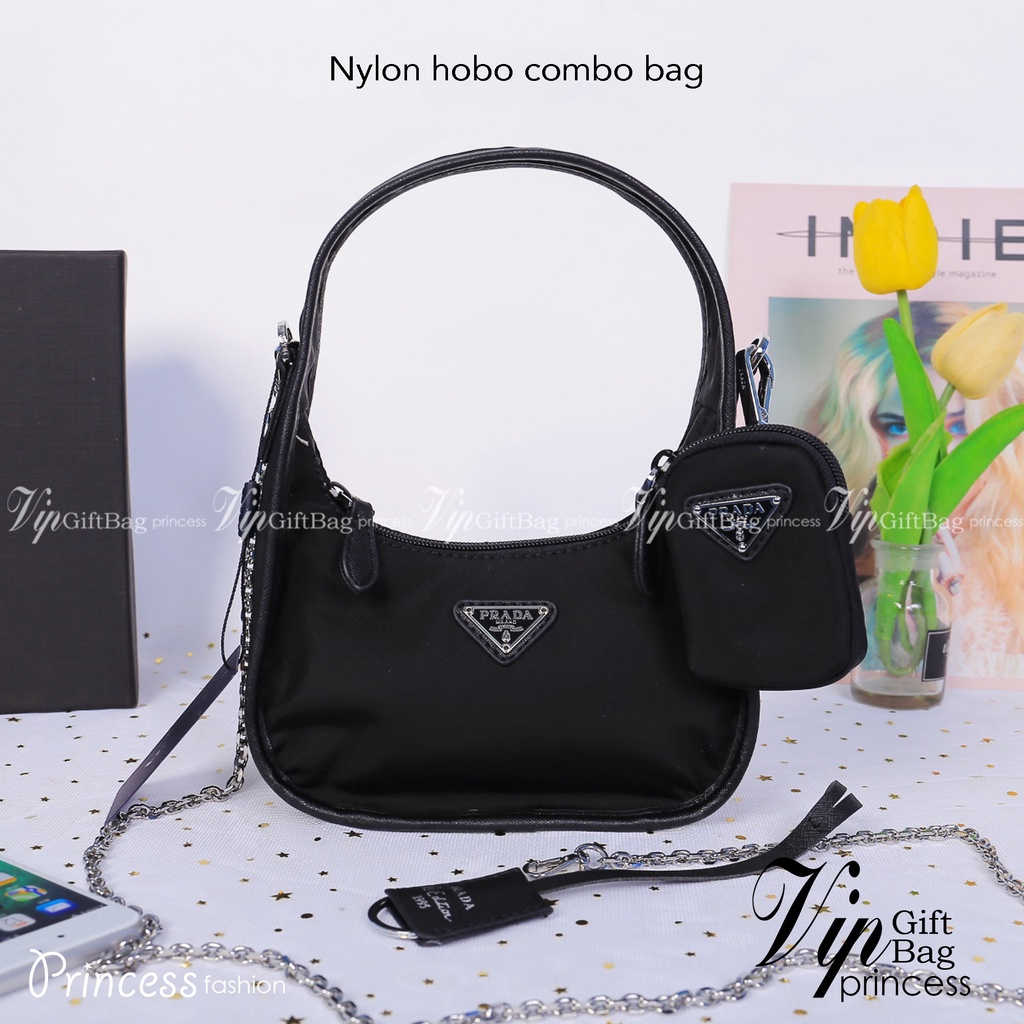 PRADA nylon hobo combo bag กระเป๋าถือหรือสะพายข้าง วัสดุทำจากผ้า nylon ...