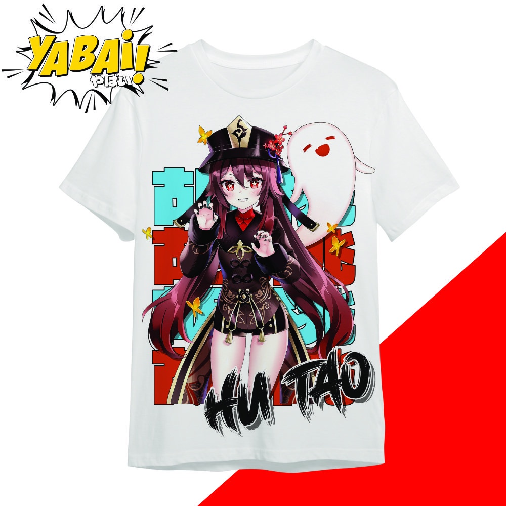 Micari Genshin Impact Hu Tao Cotton Spandex Anime Gaming T-Shirt White ...