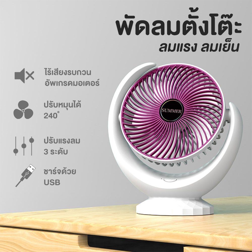 พัดลมตั้งโต๊ะ พัดลมเล็ก ชาร์จ USB ลมแรง3เท่า แบตเตอรี่ความจุสูง 6000mAh ...