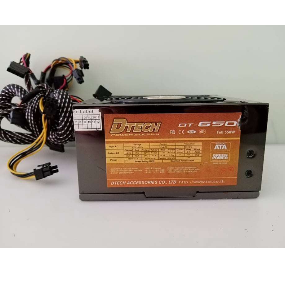 พาวเวอร์ซัพพลาย DTECH DT-650 550 W ( MAX ) มีสายไฟเลี้ยงการ์ดจอ 6 PIN ...