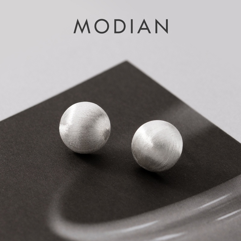 Modian 925 เงินสเตอร์ลิงอินเทรนด์รอบ Frosted Elegant Stud ต่างหูคลาสสิก Platinum Plated สําหรับ ...