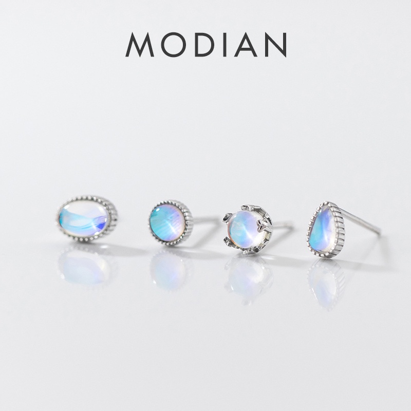Modian 925 เงินสเตอร์ลิงรอบDropรูปไข่ประณีตสตั๊ดต่างหูผู้หญิงเครื่องประดับFine Simple MoonStone ...
