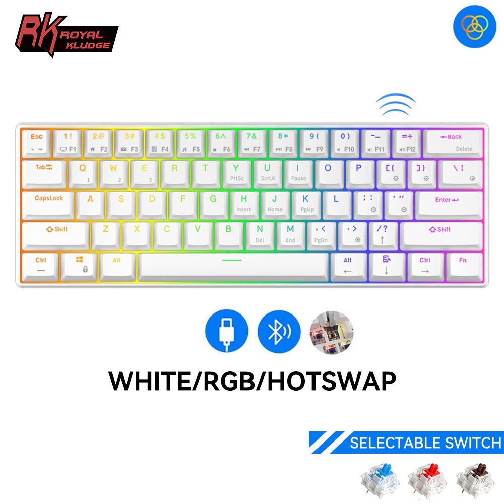 Rk61 Royal Kludge คีย์บอร์ดบลูทูธ 3.0 และ USB C Dual Mode RGB Backlit ...