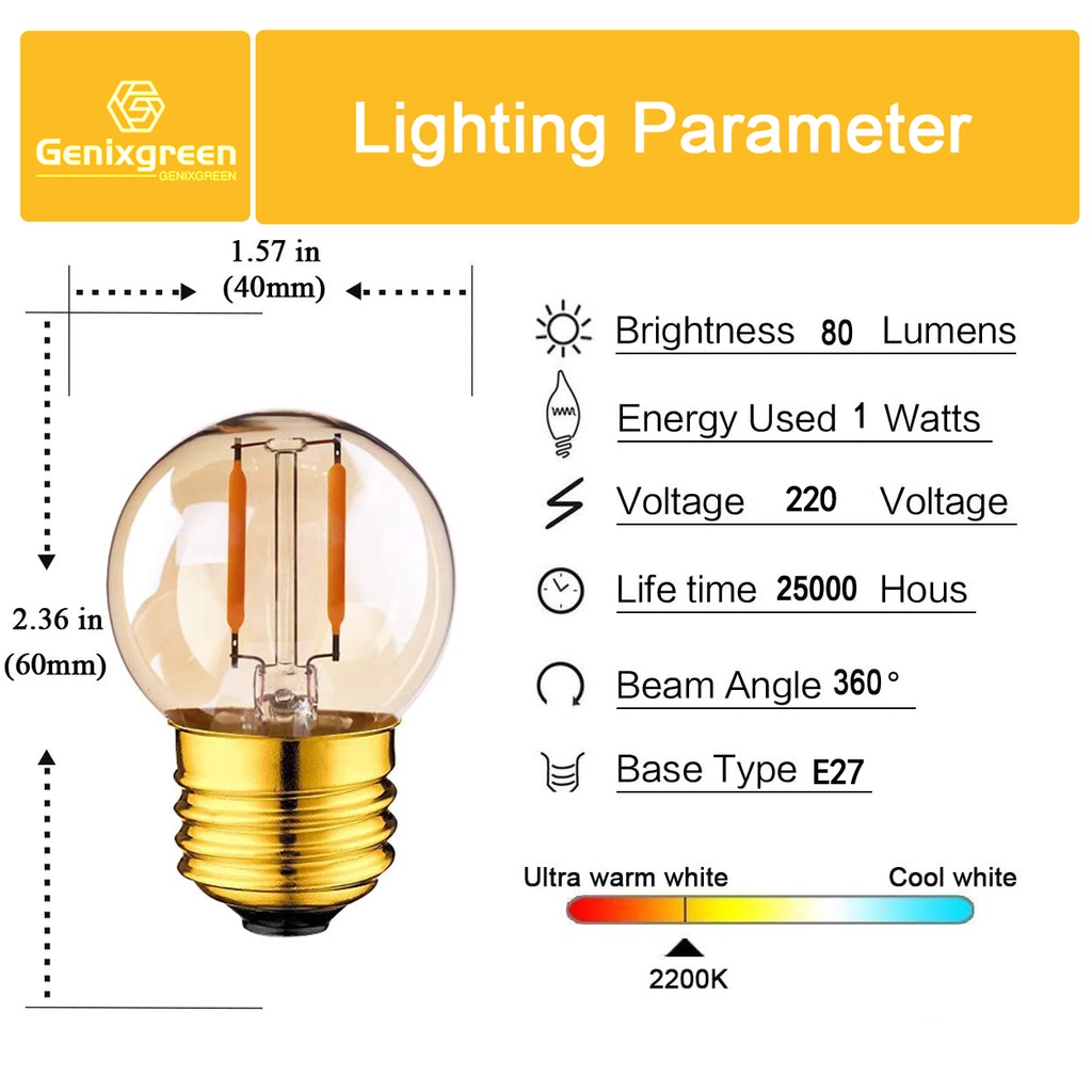 G40 E27 หลอดไฟ LED 1W 3W 2700K ประหยัดพลังงาน 90% สีขาวอบอุ่น สไตล์วินเทจ สําหรับตกแต่งบ้าน ...