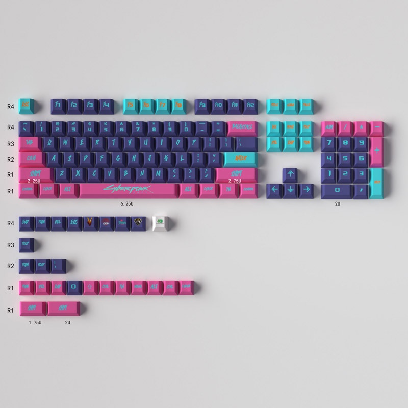 129 Key Cyberpunk 2077 Keycaps PBT DYE-SUB โปรไฟล์เชอร์รี่สําหรับ ...