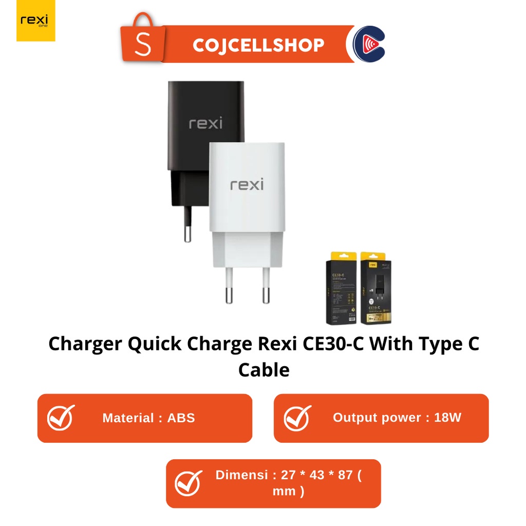 Rexi CE30-C อุปกรณ์ชาร์จอย่างรวดเร็ว พร้อมสายเคเบิล Type C | Shopee ...