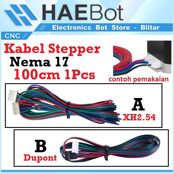 Mesin [HAEBOT] Stepper Cable Nema 17 Motor Cable 100cm XH2.54 Dupont 4 ...