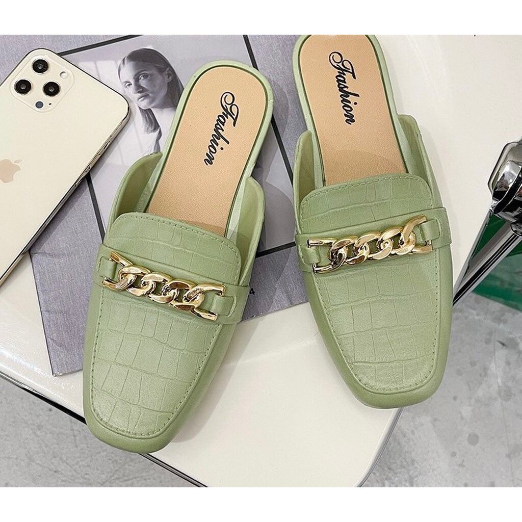 Y009-สลิปเปอร์โซ่ทอง-หน้าลายจระเข้ | Shopee Thailand