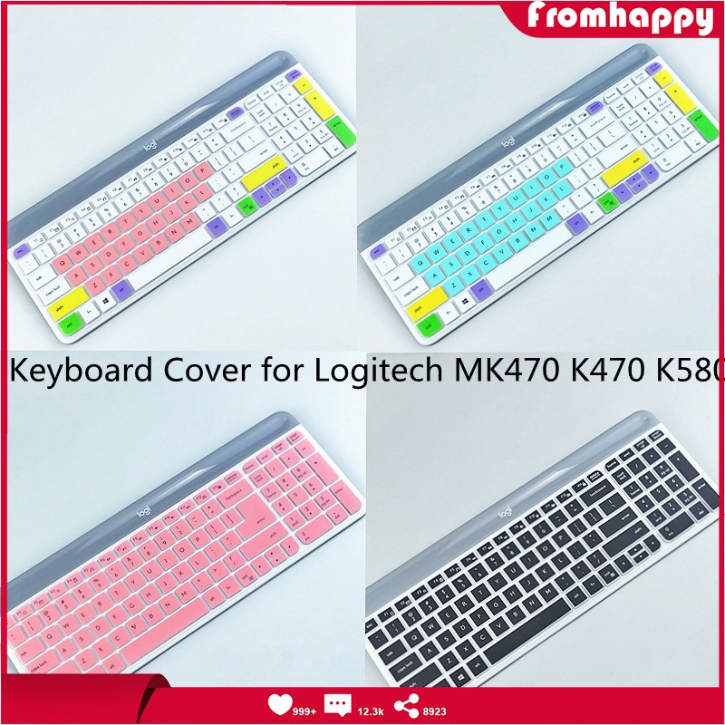 Keyboard Cover for Logitech MK470 K470 K580 Wired Set Transparent Clear Black Silicone TPU Film ...