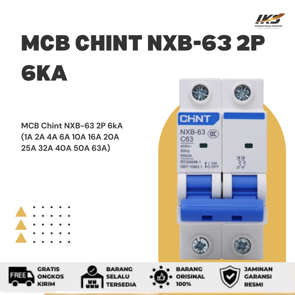 Mcb Chint NXB-63 2P 6kA (1A 2A 4A 6A 10A 16A 20A 25A 32A 40A 50A 63A) | Shopee Thailand