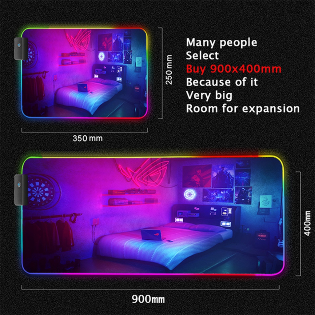 Asus Rog RGB Led แผ่นรองเมาส์ Backlight City Art 400 * 900 มม. แป้น ...