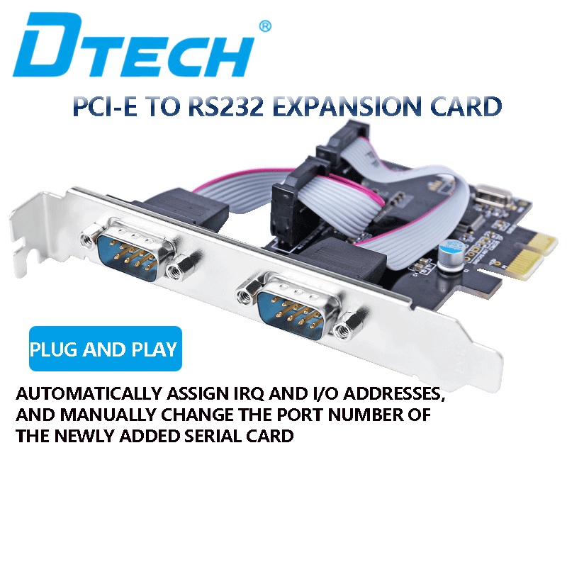 Dtech อะแดปเตอร์การ์ดอนุกรม PCI-E 2 พอร์ต RS232 PCI Express ขยายพอร์ต COM สําหรับเดสก์ท็อป ...