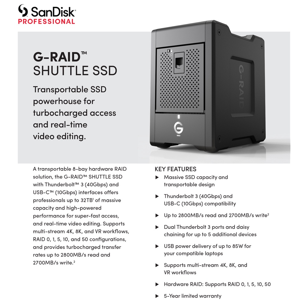 SanDisk Professional G-RAID Shuttle SSD 32TB The ultimate transportable ...