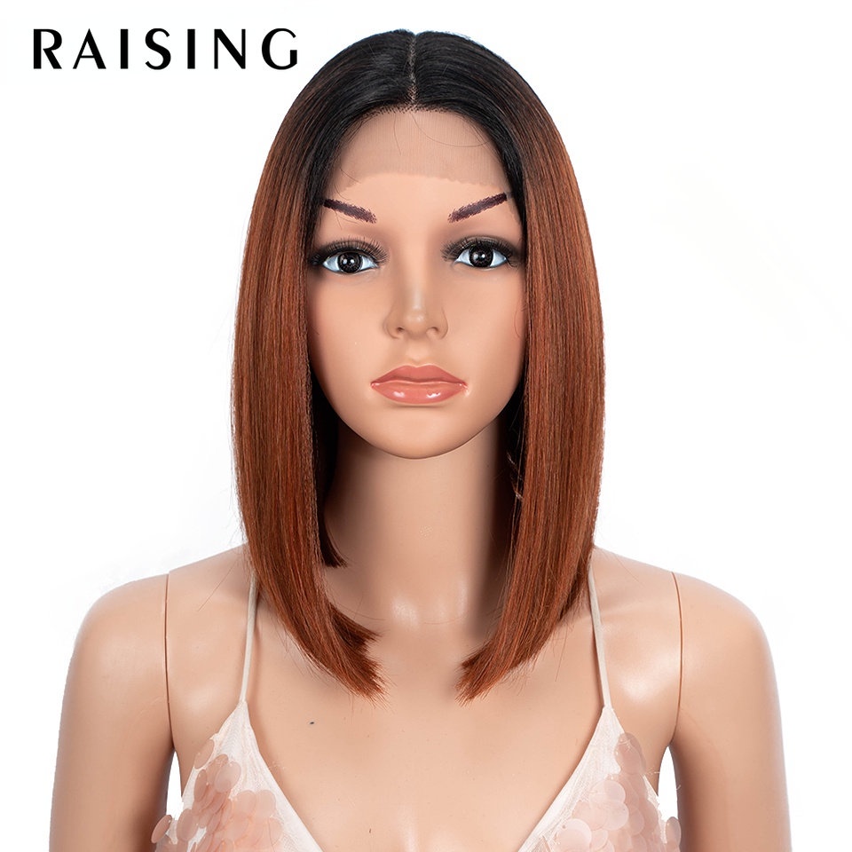 Raising วิกผมสังเคราะห์ ลูกไม้บ๊อบสั้น บ๊อบออมเบร่ สีฟ้าขิง วิกผมลูกไม้ ส่วนกลาง สําหรับผู้หญิง ...