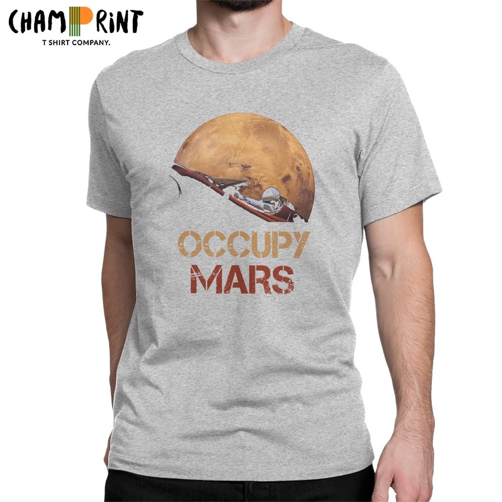 เสื้อยืดแขนสั้น ผ้าฝ้าย 100% พิมพ์ลายนักบินอวกาศ Occupy Mars Elon Musk ...