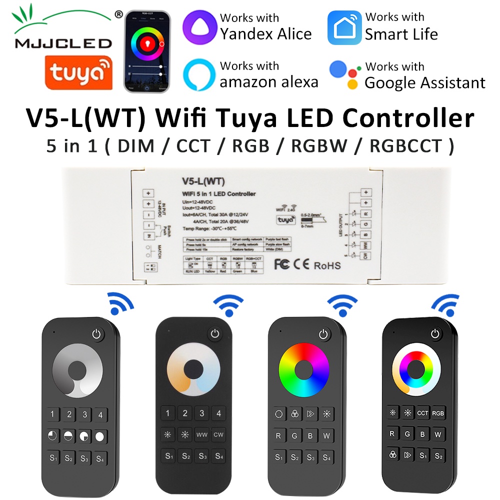 Tuya ตัวควบคุม Wifi LED RGBCCT RGBW RGB CCT 12V 24V 36V 48V หรี่แสงสี ...