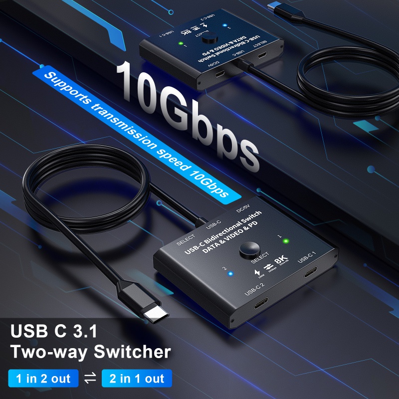 100W USB C Two-way Switcher Type-C Splitter 2x1/1x2 Bi-Direction KVM ...