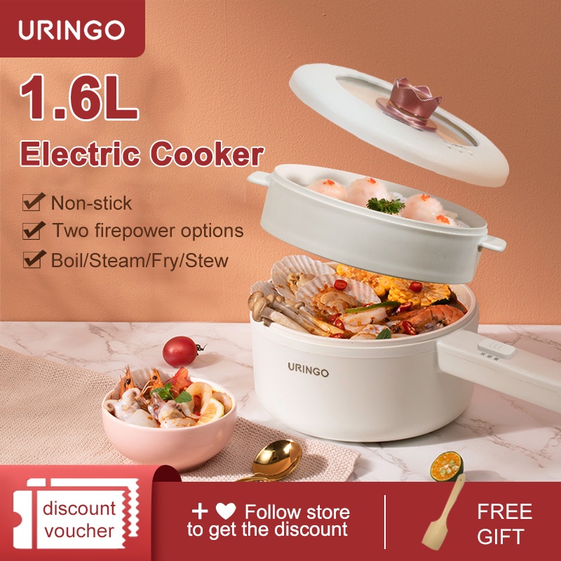 Uringo หม้อหุงข้าวไฟฟ้า เคลือบเซรามิค ขนาดเล็ก 1.6 ลิตร อเนกประสงค์ 700W | Shopee Thailand