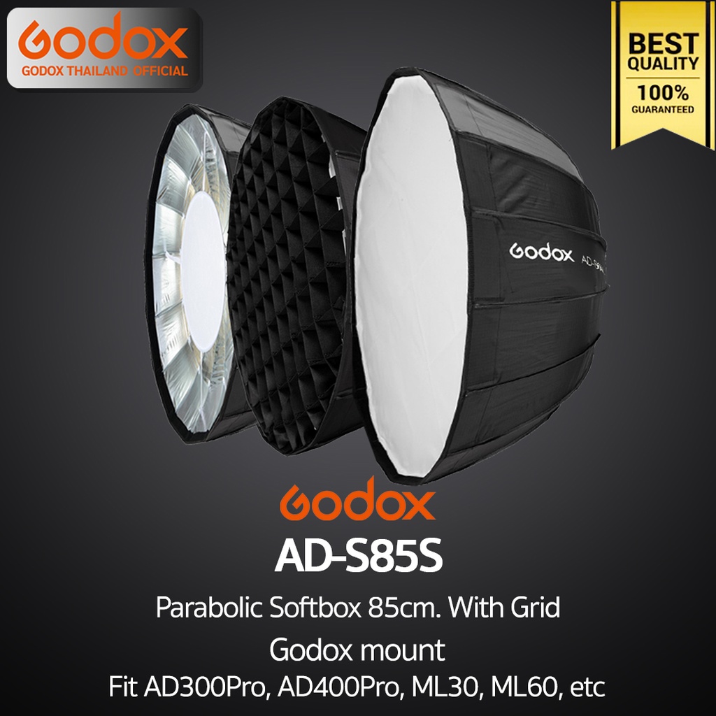 Godox Softbox AD-S85S Silver Parabolic 85cm. With Grid - Godox Mount ...