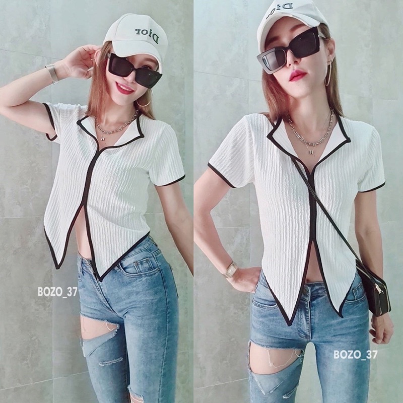 Sheza Top เสื้อ เรียบง่ายแต่ Chicขอบกุ้น | Shopee Thailand