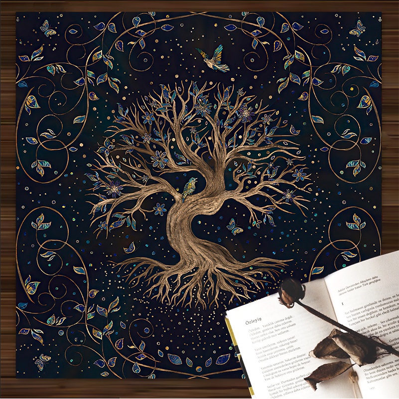 ตกแต่งบ้าน 2022 Tree of Life Tarot ผ้าปูโต๊ะแท่นบูชาผ้า Pagan นาฬิกา ...