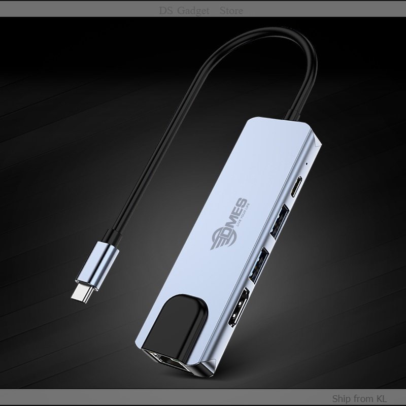 Dmes DH5 Type-C 5 in 1 อะแดปเตอร์ฮับ USB อเนกประสงค์ พร้อมพอร์ตขยาย USB 3.0 พอร์ต x2 พอร์ต HDMI ...