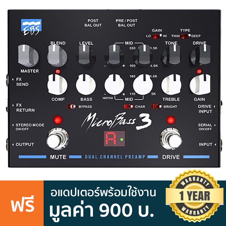 EBS ® MicroBass 3 เอฟเฟคเบส วงจรอะนาล็อก 100% มีฟังก์ชั่นลูปและเครื่อง ...