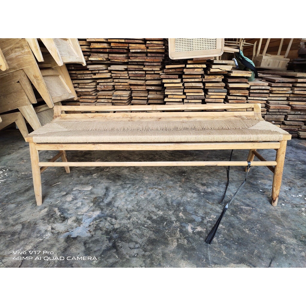 ️พร้อมส่งteak wood Bench long chair เก้าอี้ม้านั่ง เชือกสาน #เก้าอี้ม้านั่ง เก้าอี้ไม้สัก ...