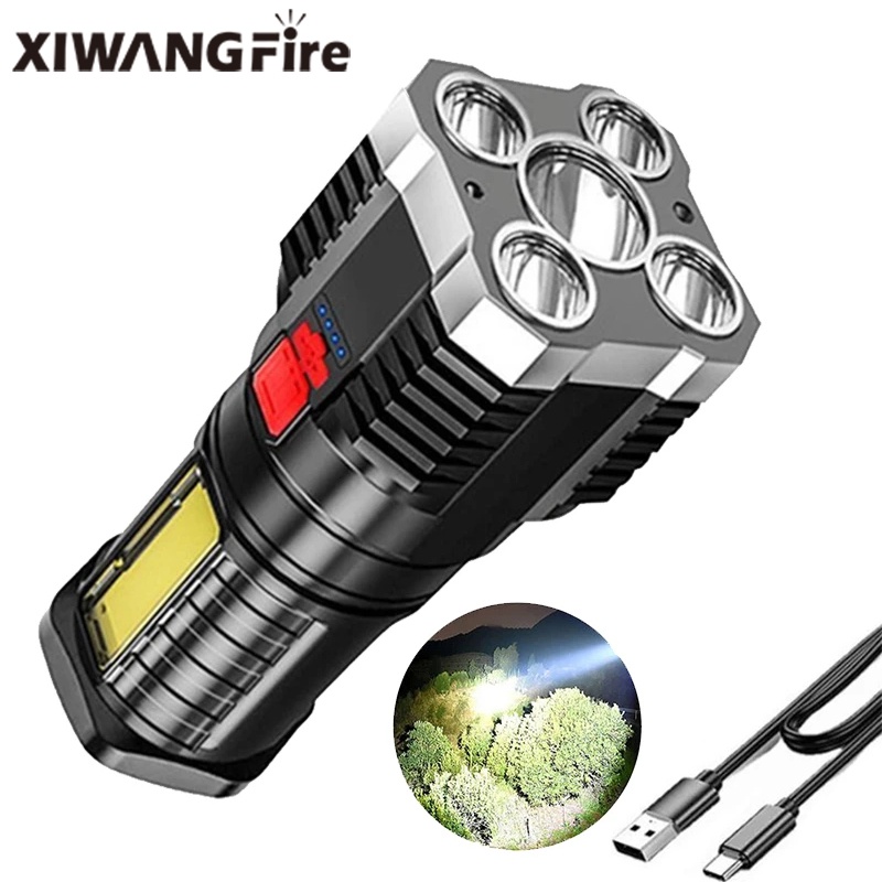 Xiwangfire ไฟฉาย LED 5 แกน แบบพกพา ชาร์จ USB แคมป์ปิ้ง ไฟทํางาน โคมไฟ COB ในตัว โคมไฟมัลติฟังก ...