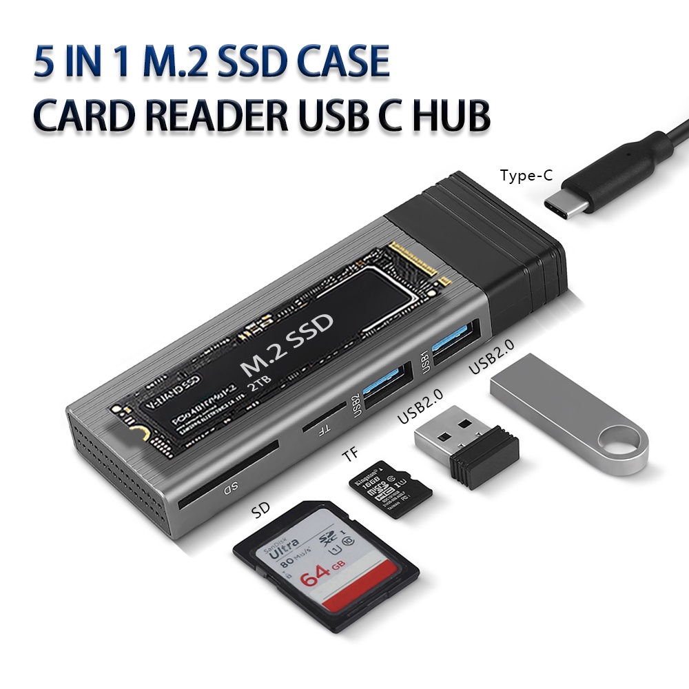 ฮับ USB C M.2 NVMe NGFF SSD Enclosure,NVMe Case Box SD TF Card Reader ...