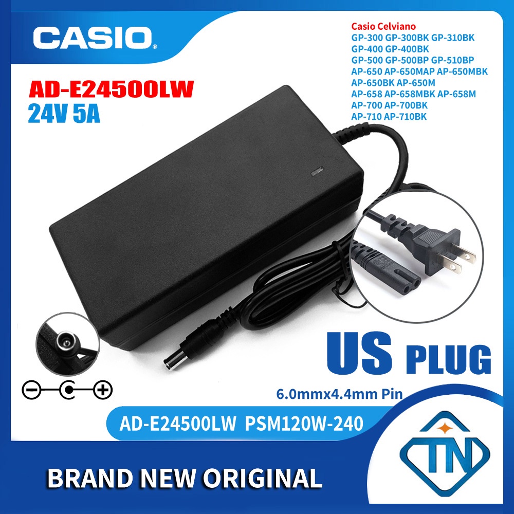 อะแดปเตอร์พาวเวอร์ 24V 5A AD-E24500LW AC สําหรับคีย์บอร์ดเปียโนดิจิตอล Casio Celviano AP-650 AP ...