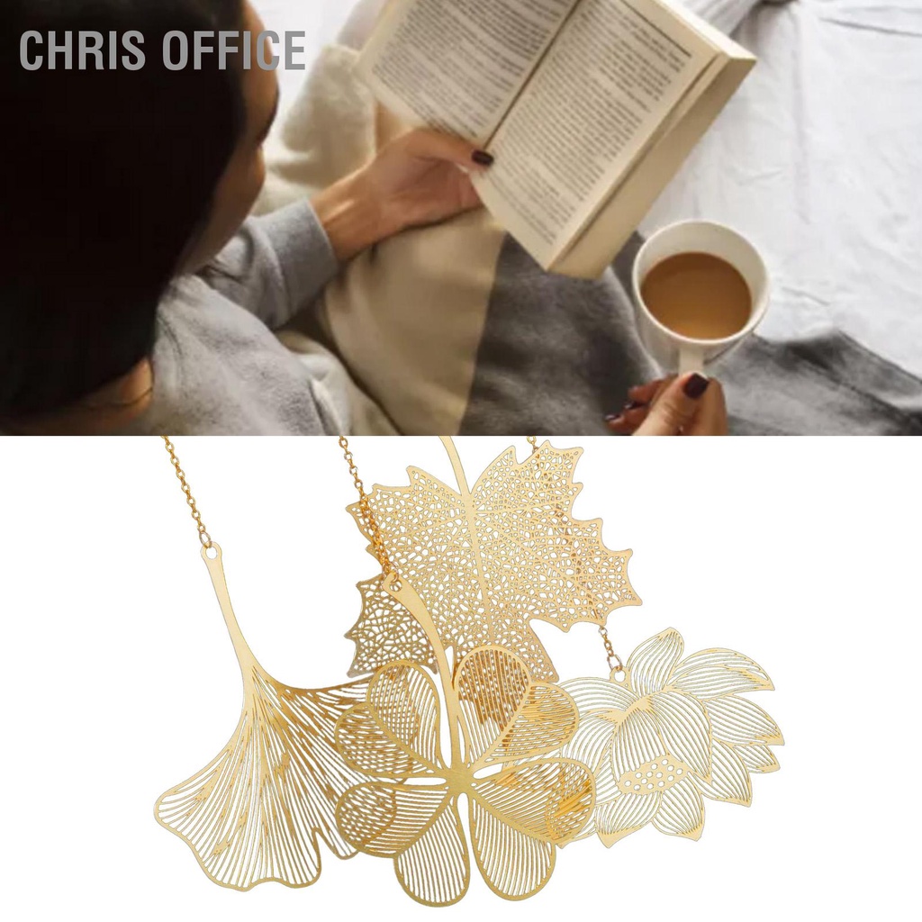 Chris office ที่คั่นหนังสือโลหะ 4 ชิ้นพร้อมโซ่สี่รูปแบบทองเหลืองกลวงบาง ...