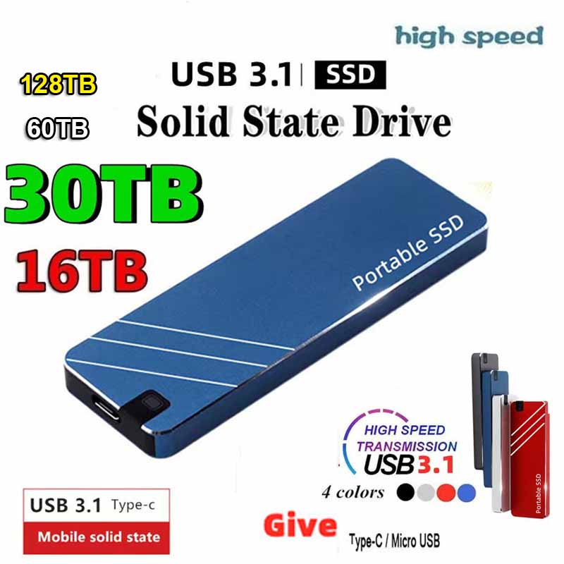 ฮาร์ดไดรฟ์ภายนอก SSD Type-C USB3.1 1TB 2TB 8TB 16TB 30TB 60TB 128TB ขนาดพกพา สําหรับแล็ปท็อป ...