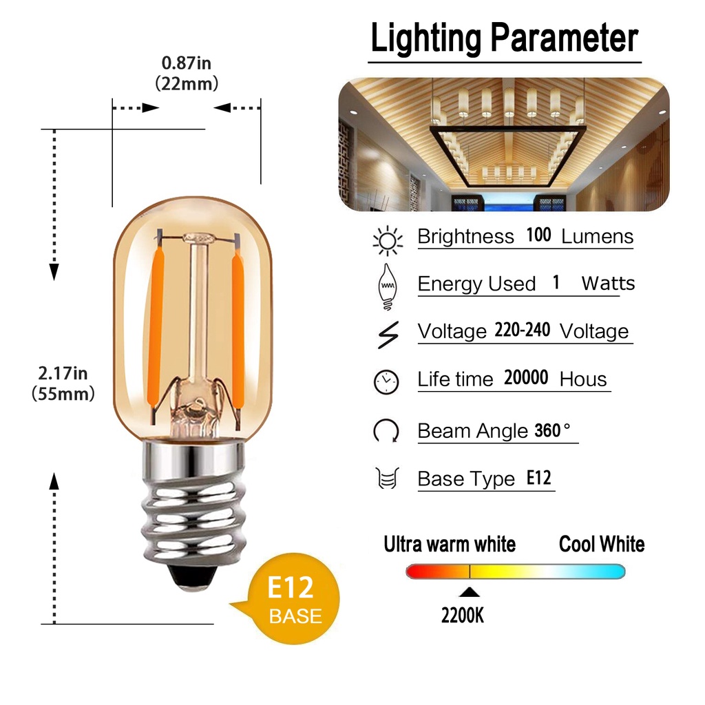 Vitange หลอดไฟ LED Edison E12 E14 E27 1W 2W 3W 4W 6W 8W C7 T22 C35 A19 G40 G80 ST45 ST64 หรี่แสง ...