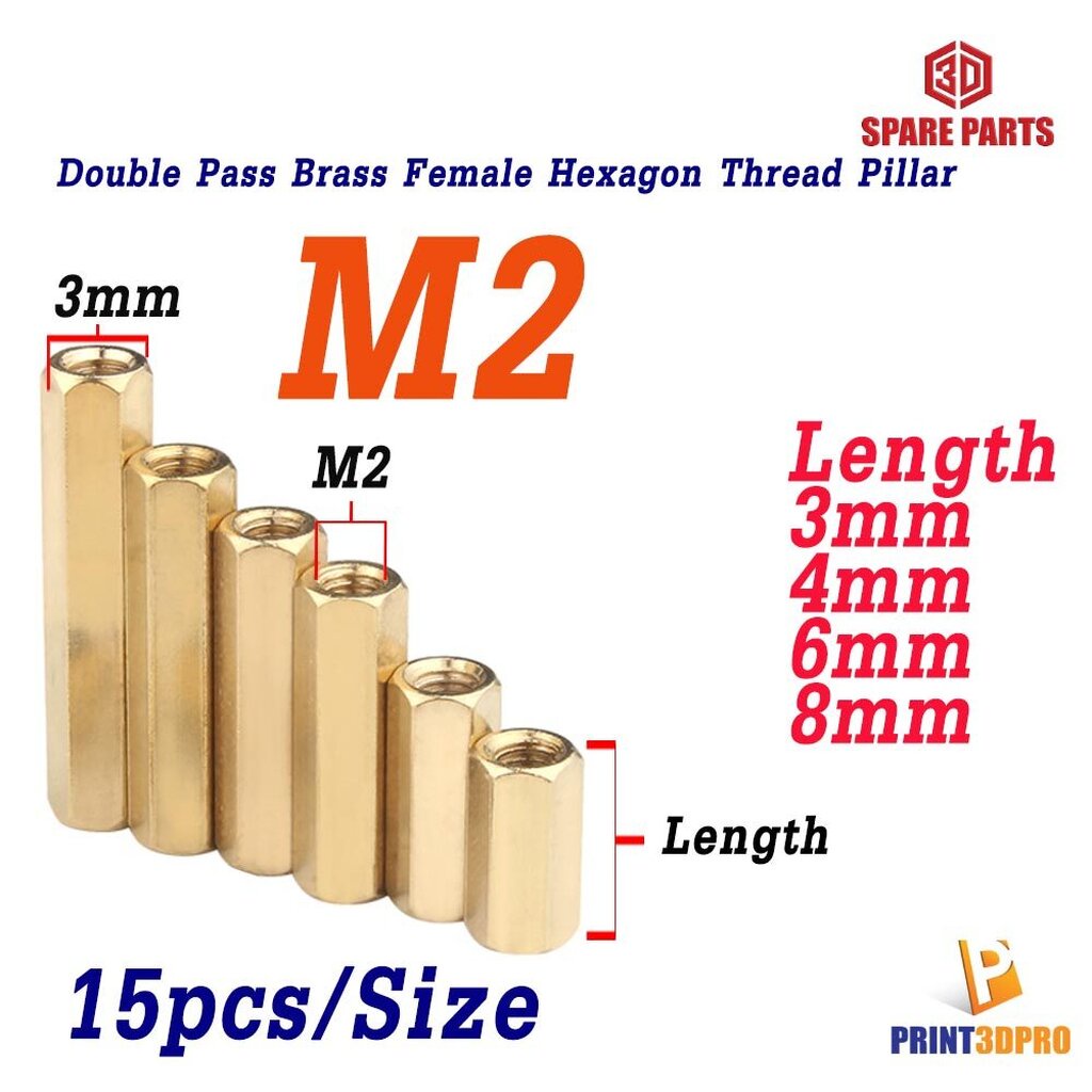 M2 Double Pass Hex Brass Female Standoff Board Pillar Hexagon Thread ...