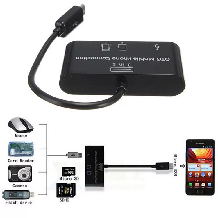 ชุดเชื่อมต่อ USB 3in1 HUB SD MMC TF Micro USB เครื่องอ่านการ์ด OTG ...