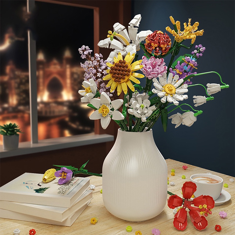 T1h Rose Building Blocks ดอกไม้ DIY ช่อดอกไม้รุ่นอิฐเด็กประกอบของเล่น ...