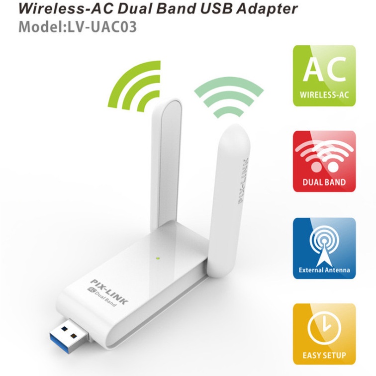 ตัวรับสัญญาณไวไฟ WiFi 2.4G + 5GHz USB 3.0 AC1200 Adapter Windows 10/11 ...
