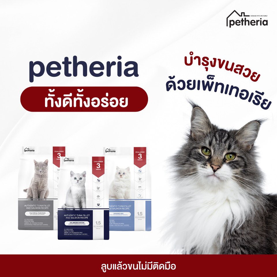 ใหม่ Petheria อาหารแมว เพ็ทเทอเรีย กลูเตนฟรี ไม่ผสมแป้งข้าวโพด ขนาด 1.5 ...