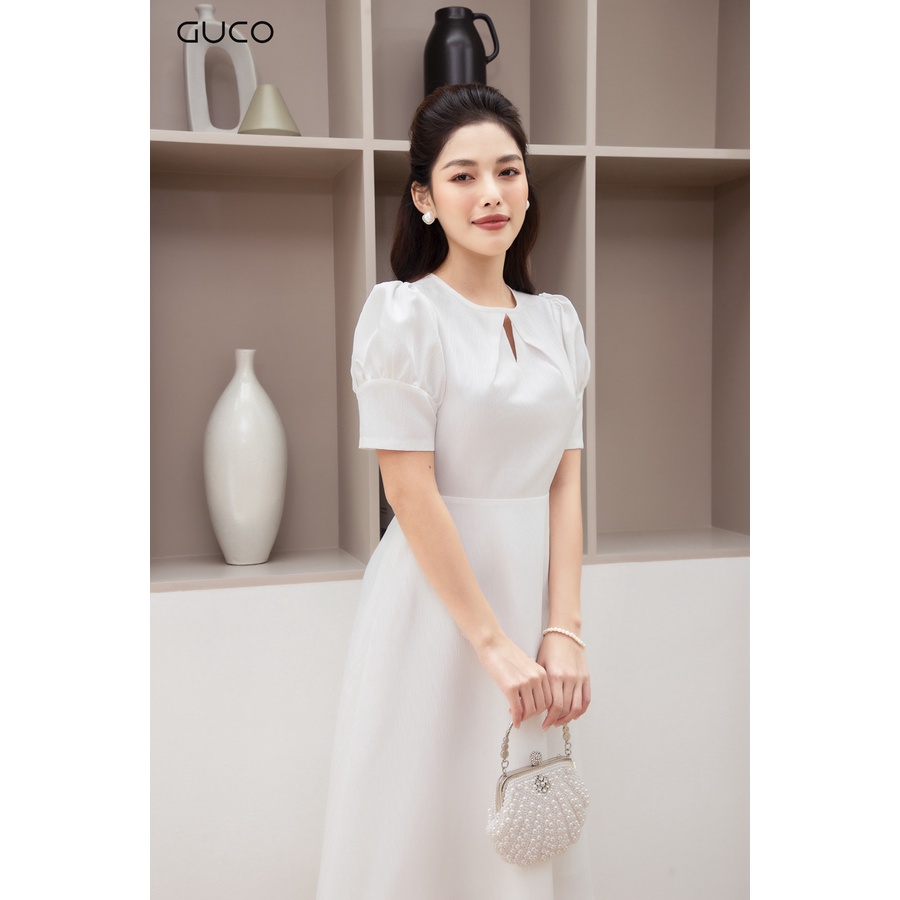 ชุดเดรสจับจีบคอ Guco 3740 สีขาว | Shopee Thailand