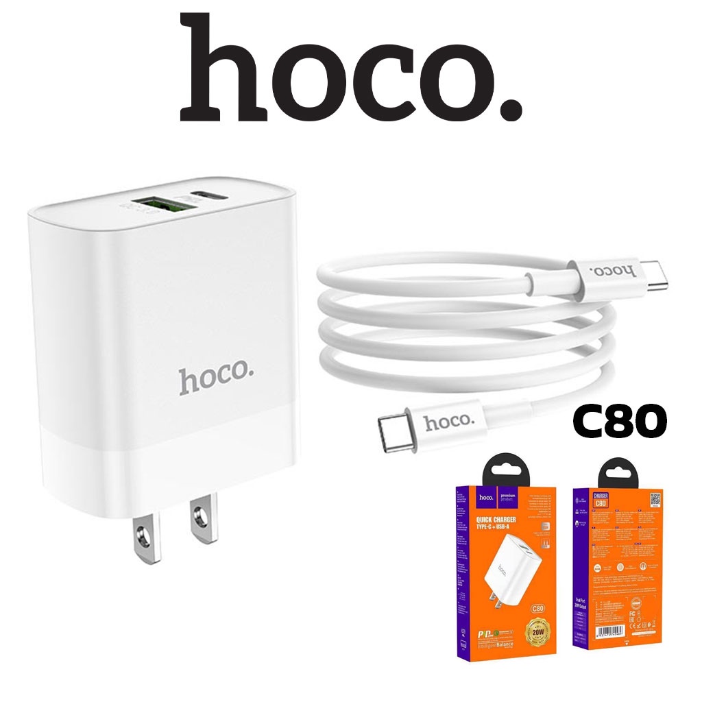 HOCO C80 Fast Charger 18W PD Qc3.0 หัวชาร์จ /ชุดชาร์ Type c to Type C ...
