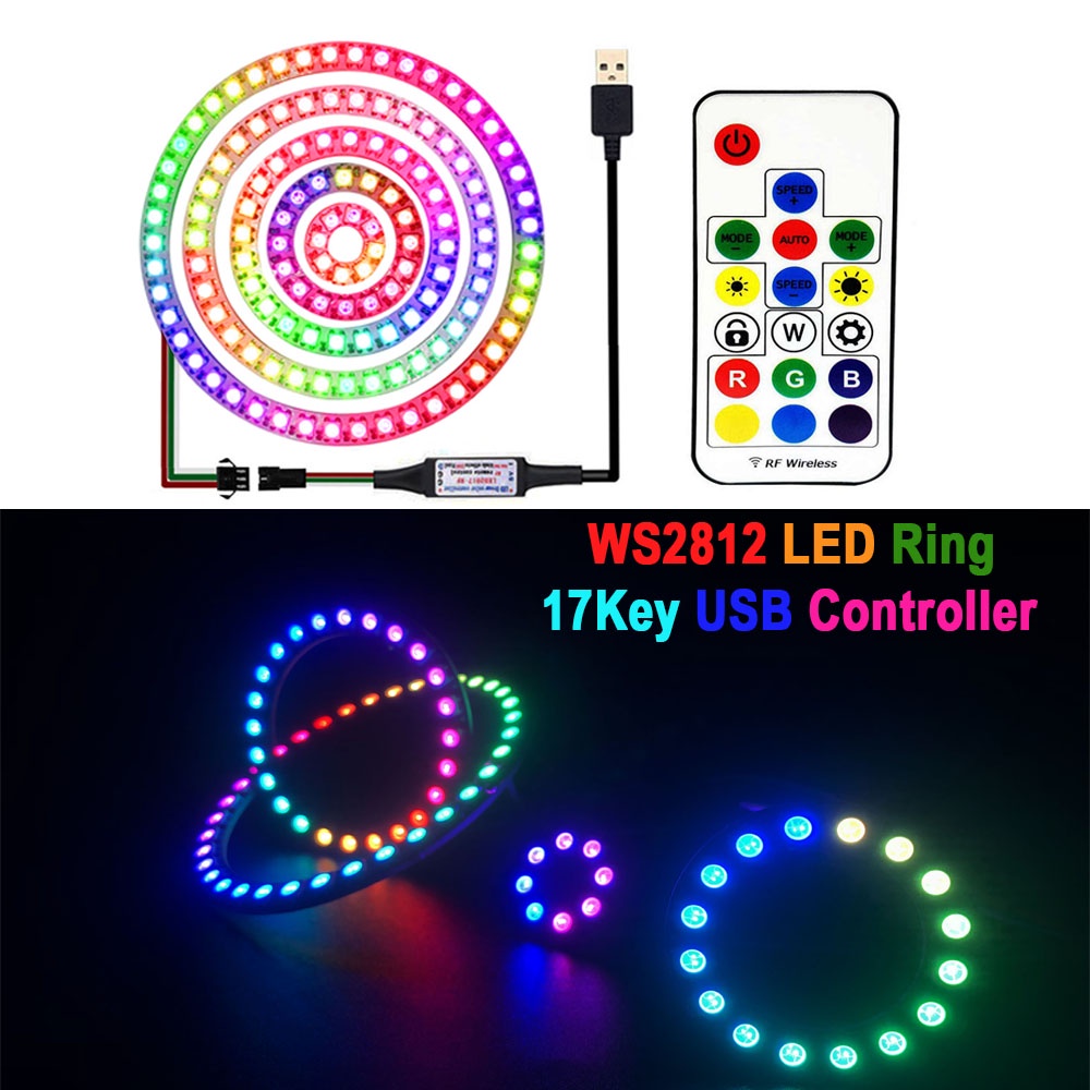ชุดโมดูลควบคุมไฟ LED DC5V WS2812B 8 16 24 35 45Leds WS2812 RGB SMD5050 ...